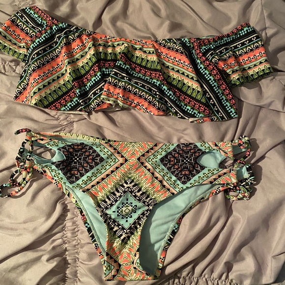 Swim | Aztec Ruffle Bikini Swim Suit Off Shoulder | Poshmark